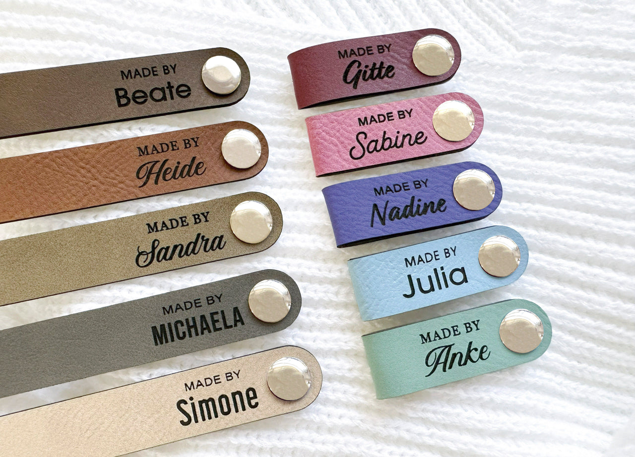 Personalisierte Labels mit Chicago Screws - Kunstleder-Label mit Schra ...